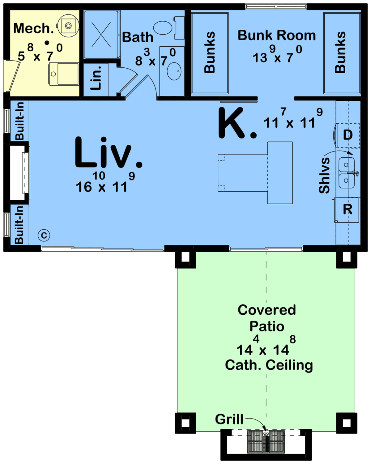 Misc Plan 101407 - Traditional Style with 527 Sq Ft, 1 Bed, 1 Bat | COOLhouseplans.com