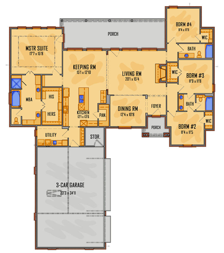House Plan 41512 - European Style with 2522 Sq Ft, 4 Bed, 3 Bath ...