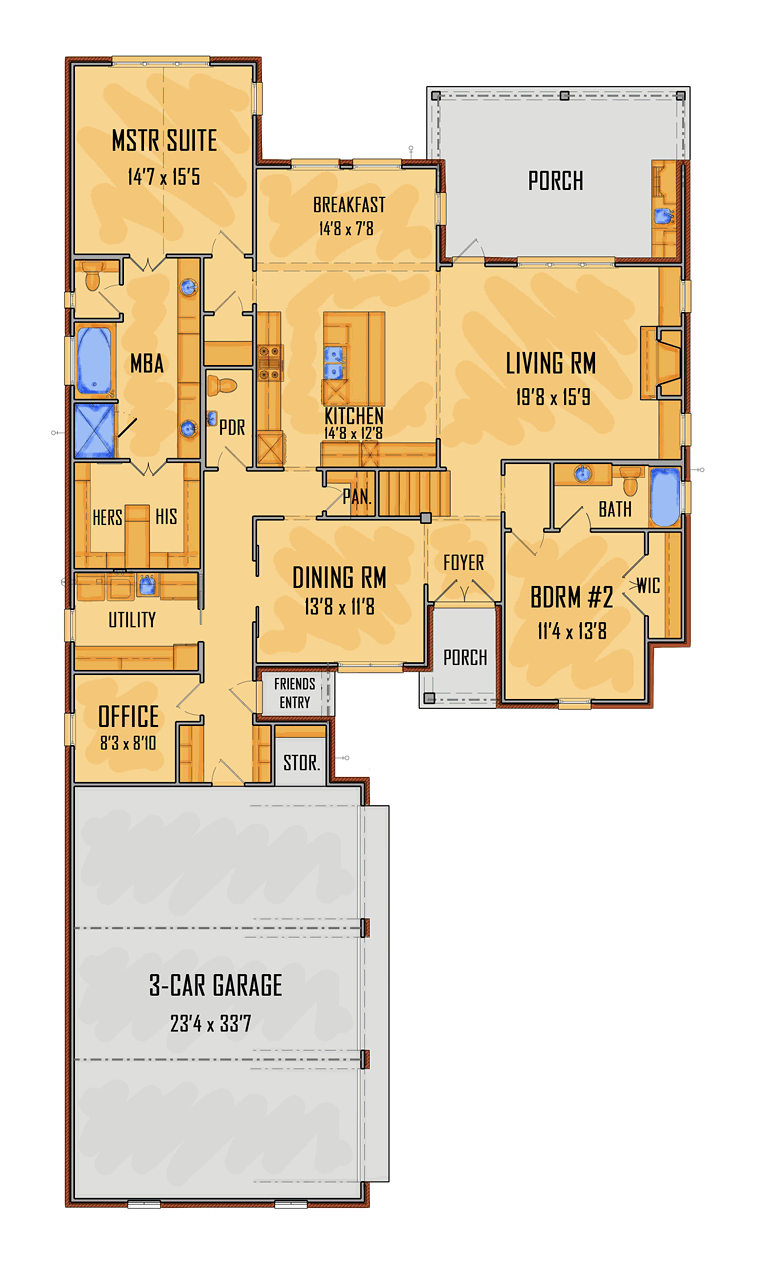 House Plan 41550 - Tudor Style with 3141 Sq Ft, 4 Bed, 4 Bath, 1 ...