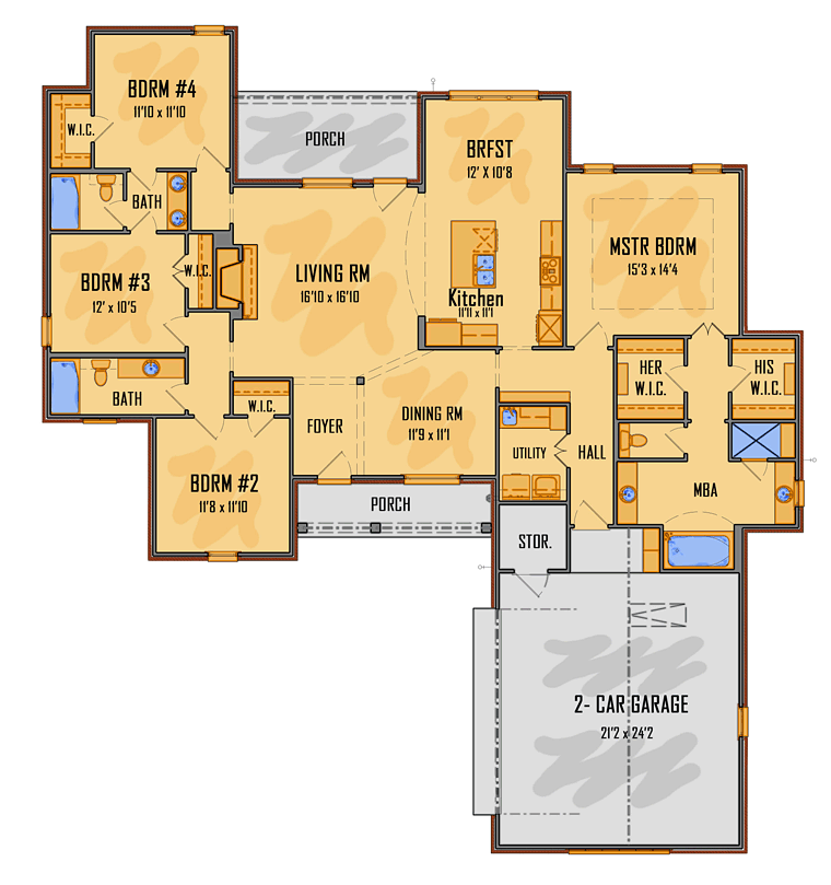 House Plan 41636 - Traditional Style with 2287 Sq Ft, 4 Bed, 3 Ba ...