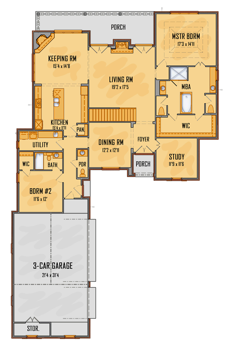 House Plan 41639 - Traditional Style with 3043 Sq Ft, 4 Bed, 3 Ba ...