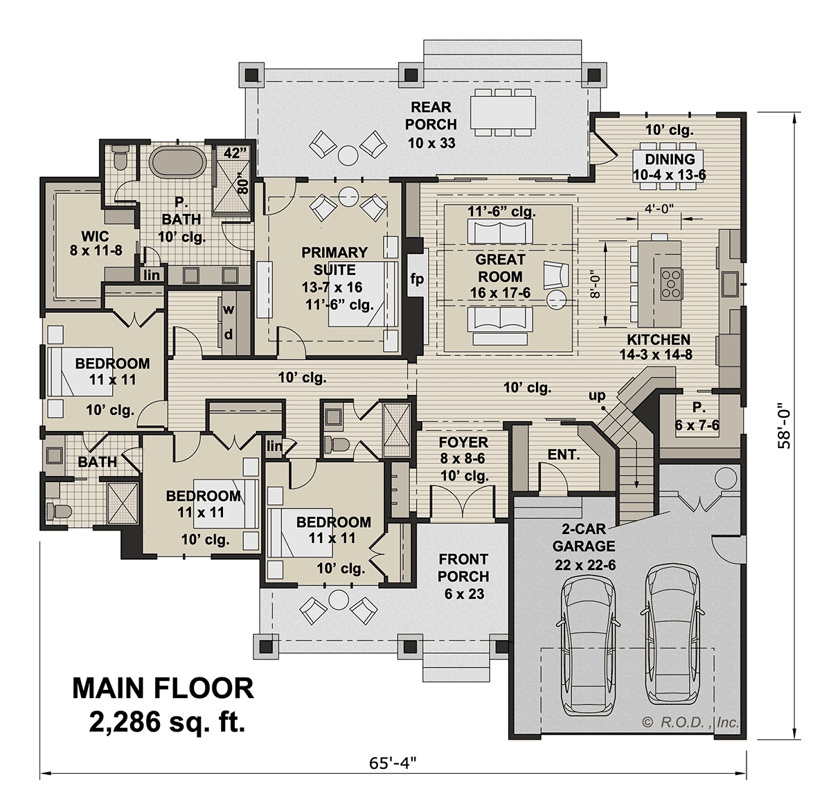 House Plan 41933 - Traditional Style with 2286 Sq Ft, 4 Bed, 3 Ba ...