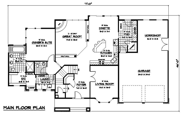 House Plan 42192 - Traditional Style with 3103 Sq Ft, 4 Bed, 3 Ba ...