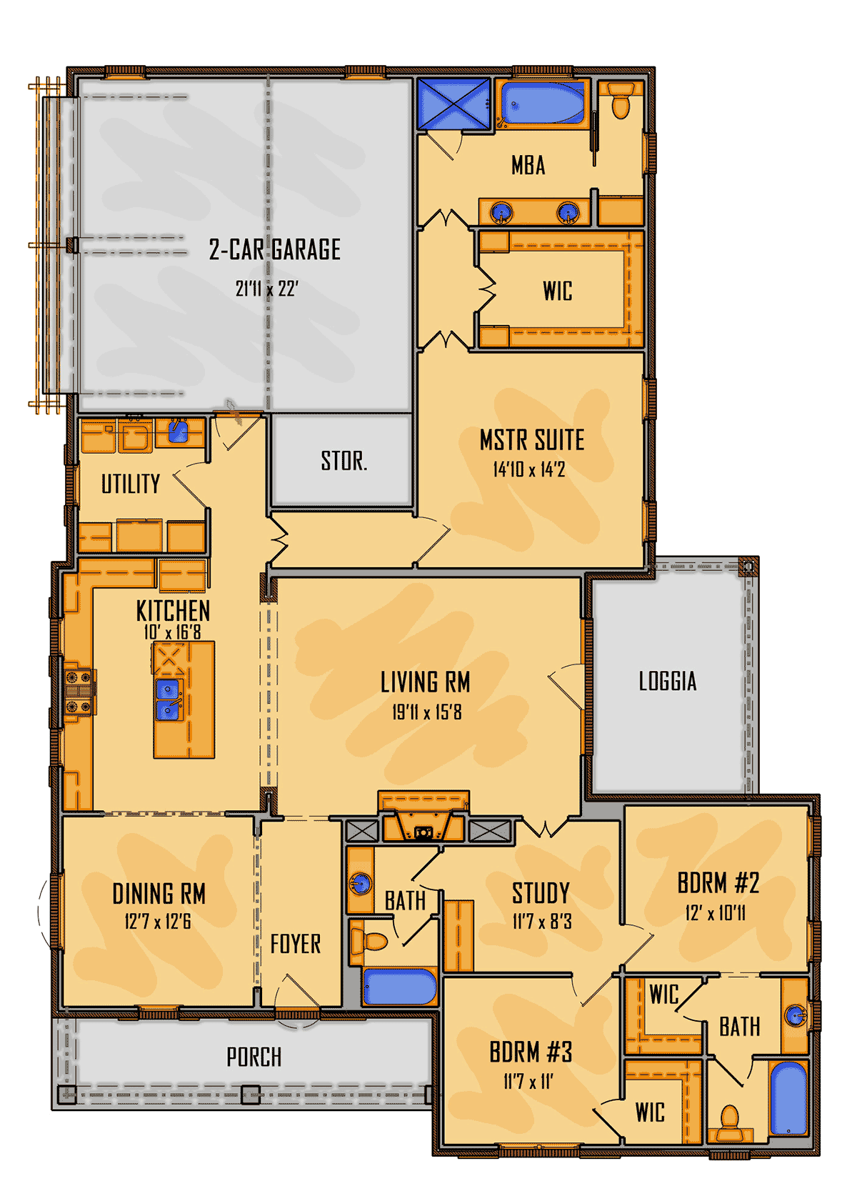 House Plan 44306 - Traditional Style with 2203 Sq Ft, 3 Bed, 3 Ba ...
