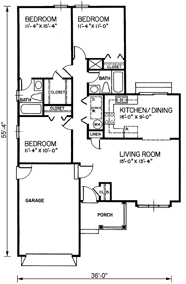 House Plan 45219 - Traditional Style with 1222 Sq Ft, 3 Bed, 2 Ba ...