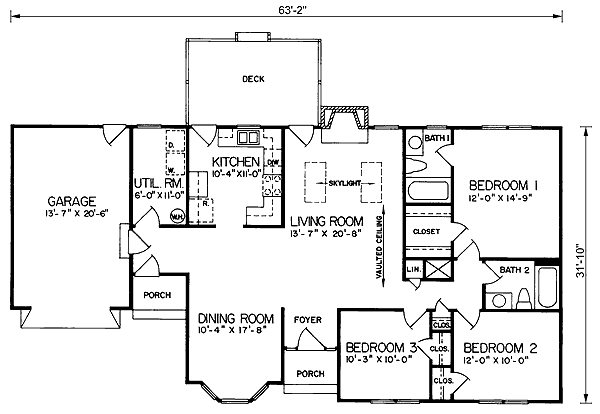 House Plan 45232 - Ranch Style with 1451 Sq Ft, 3 Bed, 2 Bath ...