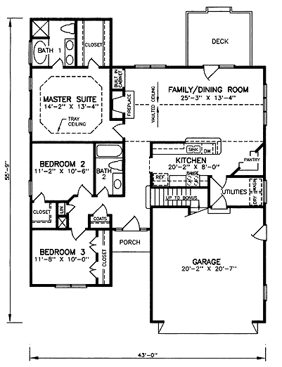 House Plan 45439 - Traditional Style with 1495 Sq Ft, 3 Bed, 2 Ba ...