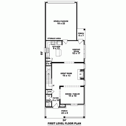 House Plan 46335 - Narrow Lot Style with 1986 Sq Ft, 4 Bed, 2 Bat ...