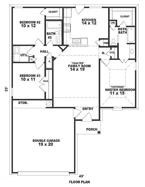 House Plan 46385 - Ranch Style with 1292 Sq Ft, 3 Bed, 2 Bath ...