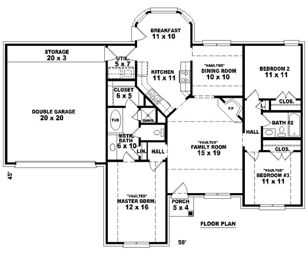 House Plan 46487 - Ranch Style with 1447 Sq Ft, 3 Bed, 2 Bath ...