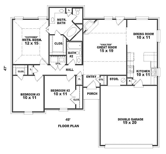 House Plan 46489 - Southern Style with 1432 Sq Ft, 3 Bed, 2 Bath ...