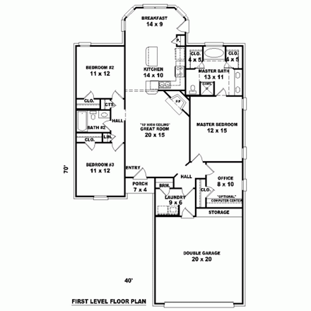 House Plan 46549 - Traditional Style with 1616 Sq Ft, 3 Bed, 2 Ba ...