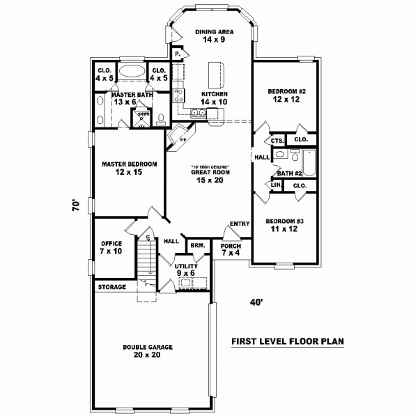 House Plan 46556 - Traditional Style with 1616 Sq Ft, 3 Bed, 2 Ba ...