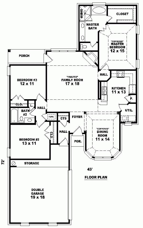 House Plan 46559 - Traditional Style with 1634 Sq Ft, 3 Bed, 2 Ba ...