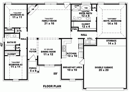 House Plan 46603 - Traditional Style with 1688 Sq Ft, 3 Bed, 2 Ba ...