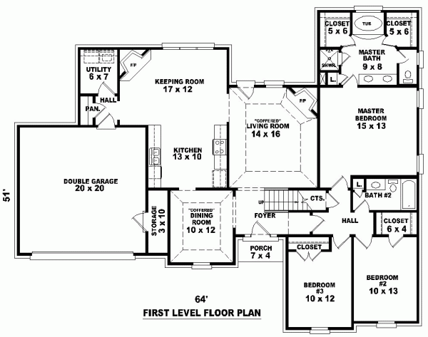 House Plan 46694 - Traditional Style with 1887 Sq Ft, 3 Bed, 2 Ba ...