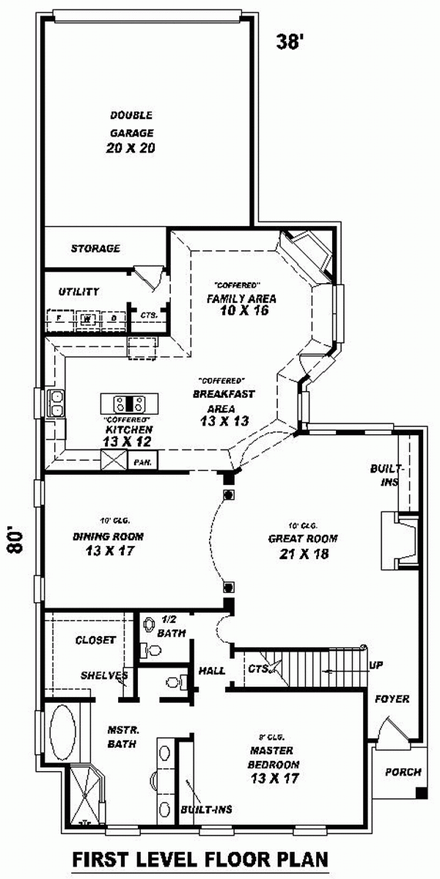 House Plan 46727 - Narrow Lot Style with 2508 Sq Ft, 3 Bed, 2 Bat ...