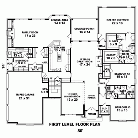 House Plan 47361 - with 5411 Sq Ft, 5 Bed, 3 Bath, 1 Half Bath ...