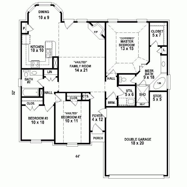 House Plan 47577 - One-Story Style with 1436 Sq Ft, 3 Bed, 2 Bath ...