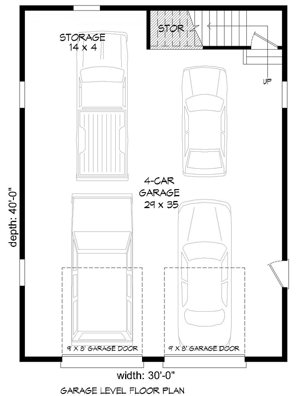 Garage Plan 51495 - 4 Car Garage Traditional Style