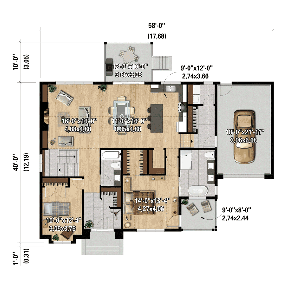 House Plan 52826 - Traditional Style with 1587 Sq Ft, 2 Bed, 2 Ba ...