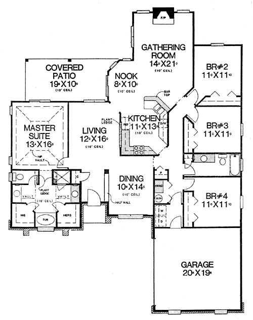 House Plan 53372 - with 2132 Sq Ft, 4 Bed, 2 Bath | COOLhouseplans.com