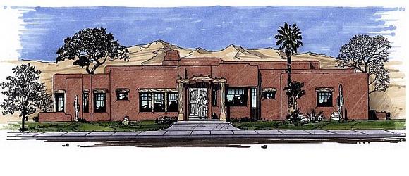 House Plan 54648 - Southwest Style with 3141 Sq Ft, 4 Bed, 4 Bath