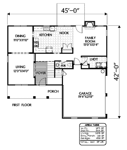 House Plan 54872 - Traditional Style with 2015 Sq Ft, 3 Bed, 2 Ba