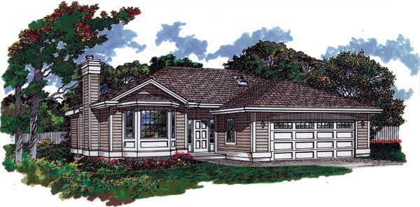 House Plan 55390 - Traditional Style with 1253 Sq Ft, 3 Bed, 2 Ba
