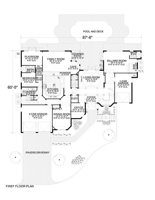 House Plan 55796 - with 6096 Sq Ft, 5 Bed, 5 Bath, 1 Half Bath ...