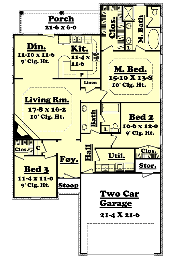House Plan 56979 - Traditional Style with 1700 Sq Ft, 3 Bed, 2 Ba ...