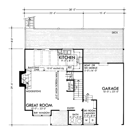 House Plan 57454 - Narrow Lot Style with 1312 Sq Ft, 2 Bed, 2 Bat ...