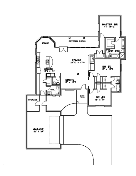 House Plan 57782 - Southern Style with 2105 Sq Ft, 3 Bed, 2 Bath ...