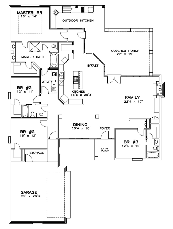 House Plan 57883 - Southern Style with 2490 Sq Ft, 4 Bed, 3 Bath ...
