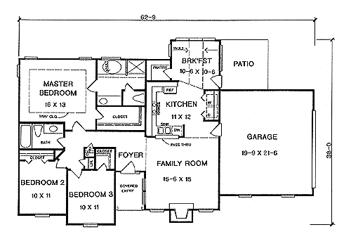 House Plan 58160 - Traditional Style with 1387 Sq Ft, 3 Bed, 2 Ba ...