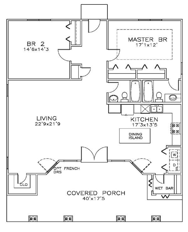 House Plan 59328 - Southern Style with 1389 Sq Ft, 2 Bed, 2 Bath ...