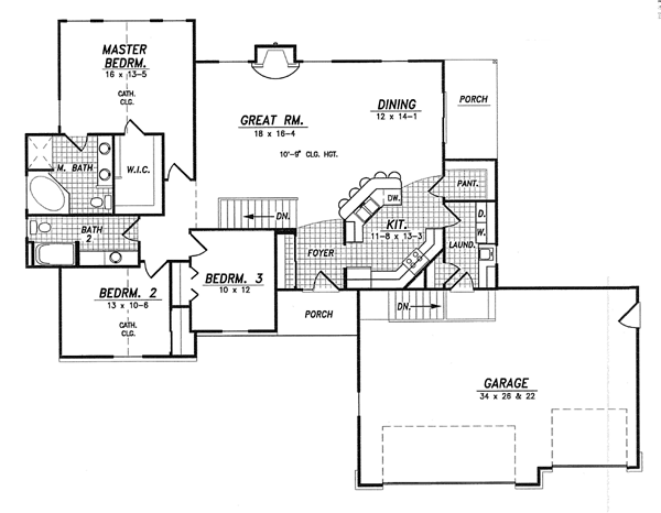 House Plan 59627 - Traditional Style with 1740 Sq Ft, 3 Bed, 2 Ba ...
