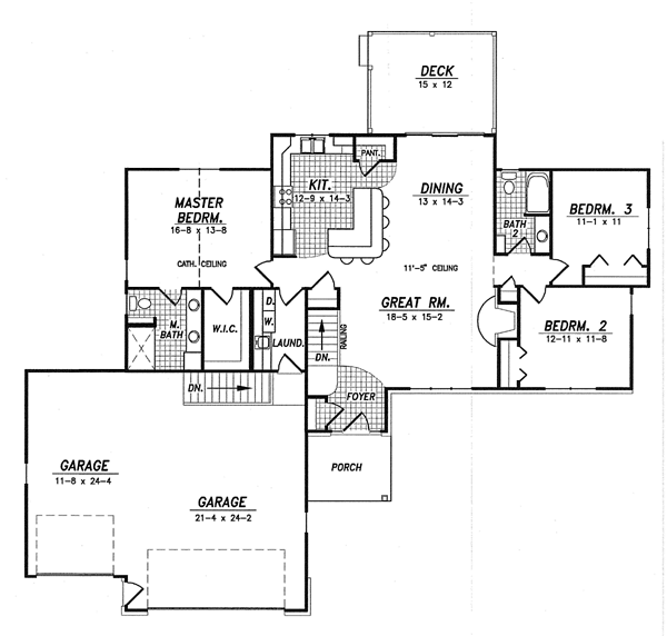 House Plan 59653 - Traditional Style with 1675 Sq Ft, 3 Bed, 1 Ba ...