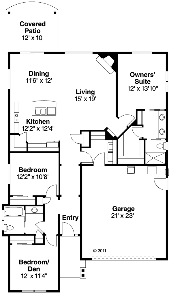 House Plan 59799 - Ranch Style with 1658 Sq Ft, 3 Bed, 2 Bath ...