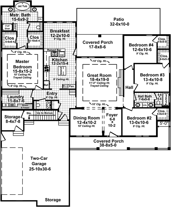 House Plan 59967 - Traditional Style with 2393 Sq Ft, 4 Bed, 2 Ba ...