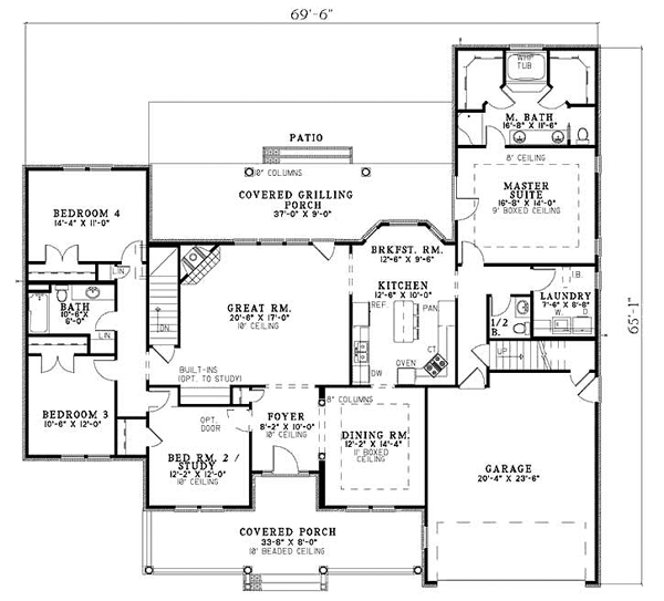 House Plan 61161 - with 2906 Sq Ft, 5 Bed, 3 Bath, 1 Half Bath