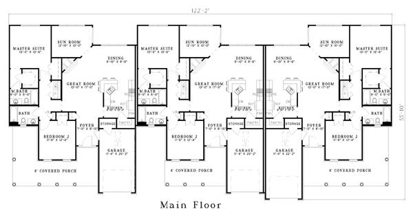 Multi-Family Plan 61228 - One-Story Style with 4194 Sq Ft, 6 Bed ...