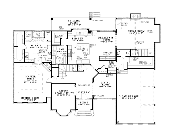 House Plan 62082 - Traditional Style with 4461 Sq Ft, 5 Bed, 3 Ba ...