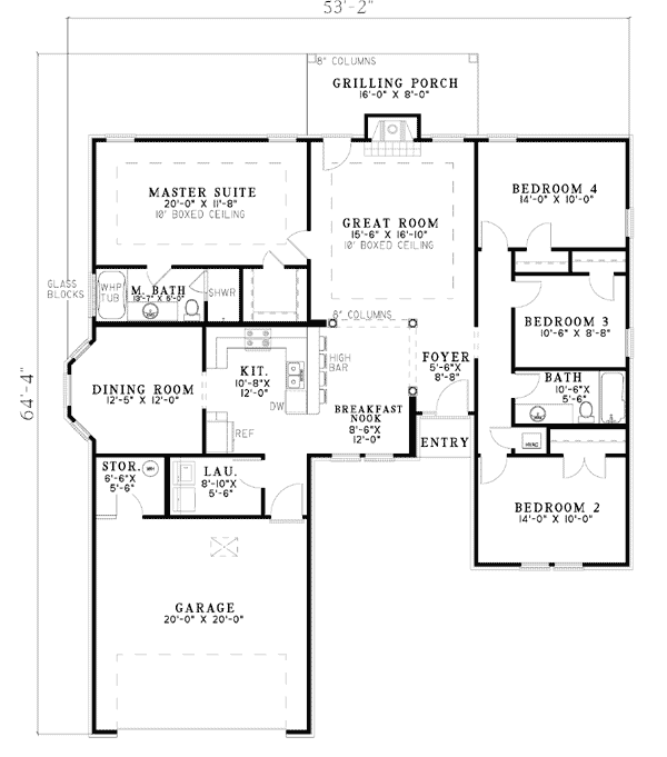House Plan 62177 - Traditional Style with 1760 Sq Ft, 4 Bed, 2 Ba ...