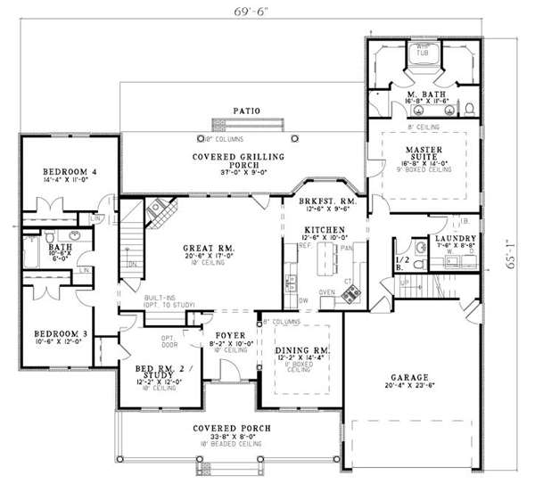 House Plan 62206 - Traditional Style with 2906 Sq Ft, 5 Bed, 3 Ba ...