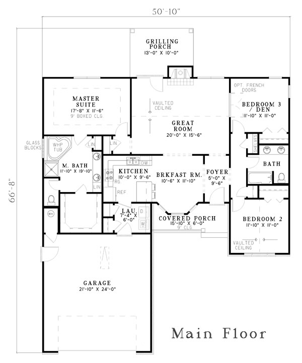 House Plan 62273 - One-Story Style with 1605 Sq Ft, 3 Bed, 2 Bath ...