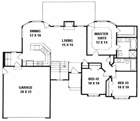 House Plan 62542 - Traditional Style with 1268 Sq Ft, 3 Bed, 2 Ba ...