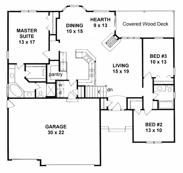 House Plan 62616 - Traditional Style with 1651 Sq Ft, 3 Bed, 2 Ba ...