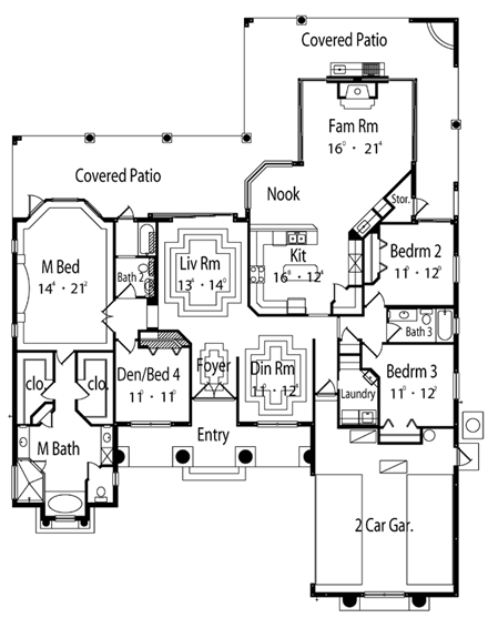 House Plan 63317 - One-Story Style with 2674 Sq Ft, 4 Bed, 3 Bath ...