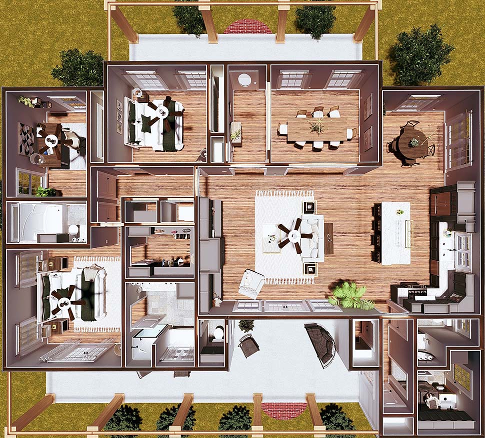 House Plan 64587 - Traditional Style with 1958 Sq Ft, 3 Bed, 2 Ba ...